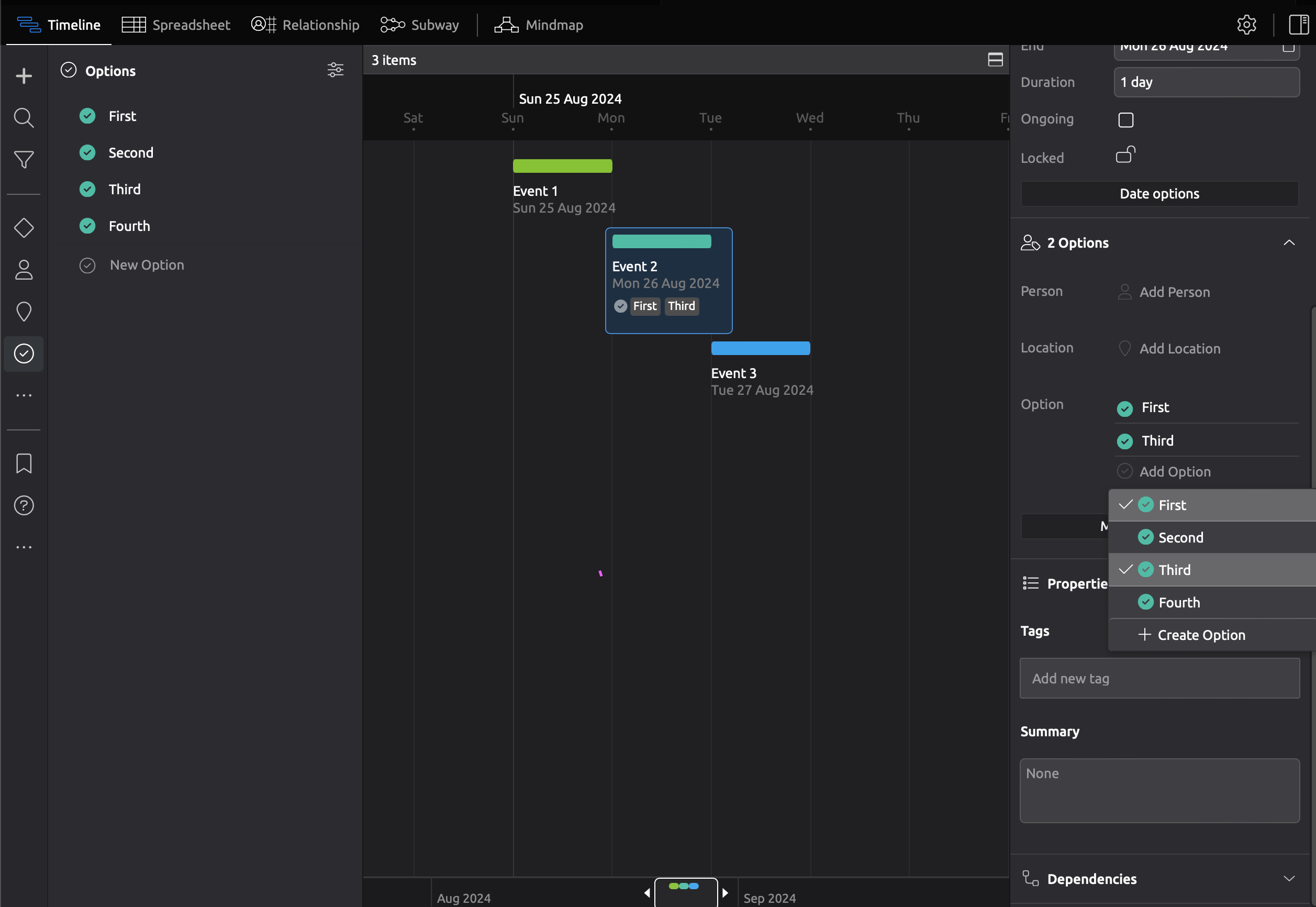 Multiple Option List for Property type - Feature Requests - Aeon Timeline